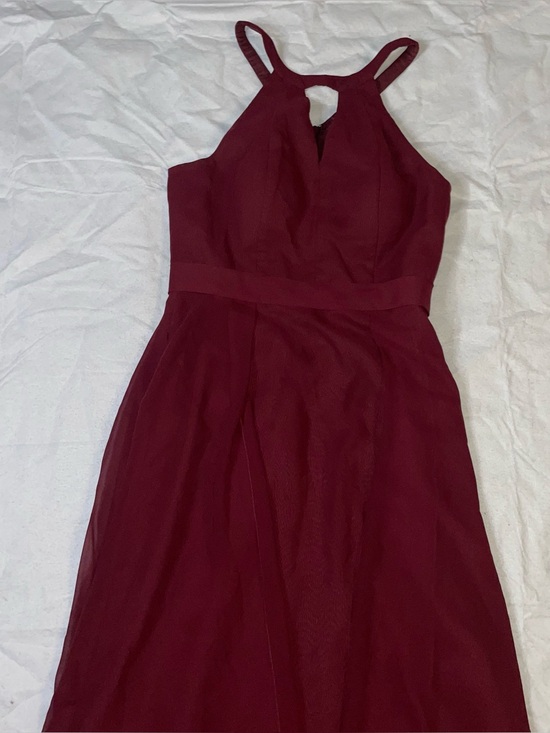 Azazie | Dresses | Azazie A8 Maroon Halter Neck Fit And Flare Layered ...